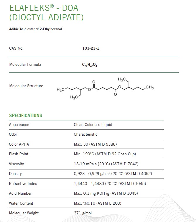 ELAFLEKS® - DOA (DIOCTYL ADIPATE) - Ela Kimya